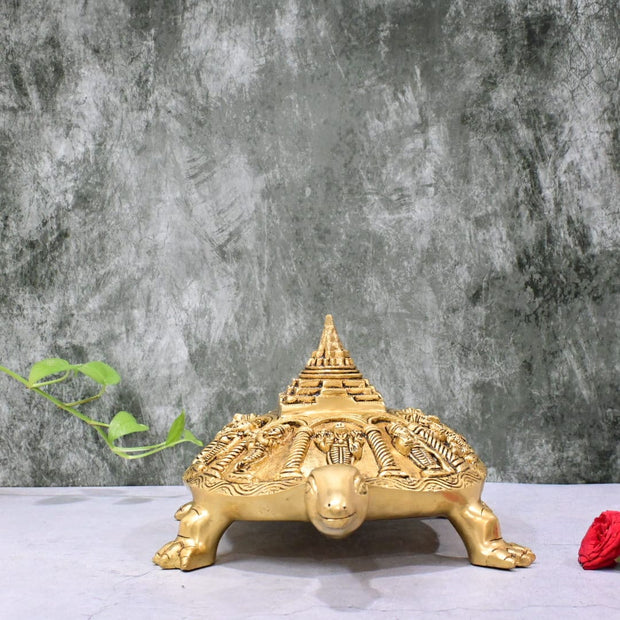 Brass Tortoise Vastu Vishnu Dashavatar Statue with Shree Yantra on Bas ...