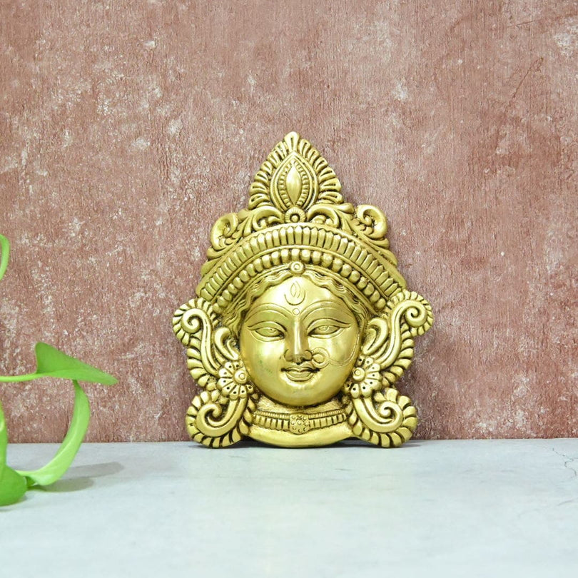 Brass Goddess Durga face Wall Hanging for Pooja Mandir Home Decor Smal ...